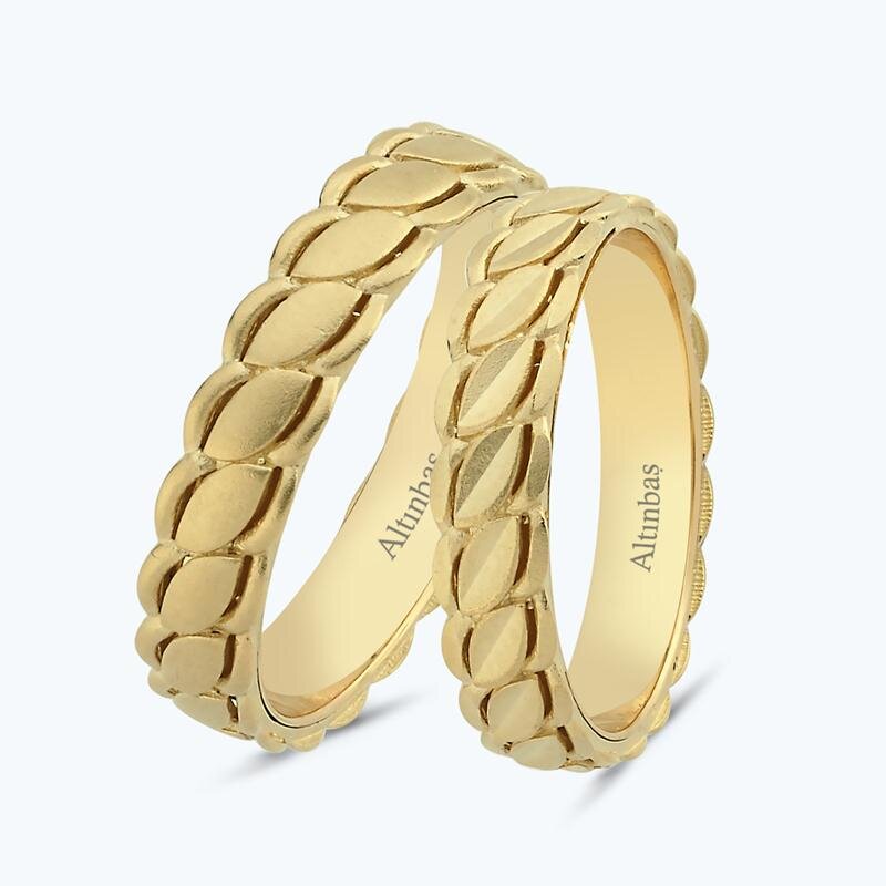 Couple Gold Wedding Band Set D056-C | Altınbaş
